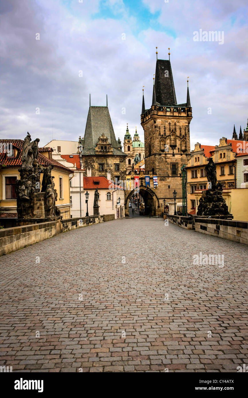 Malostranska Mostecka Vez tower on Charles Bridge Prague Stock Photo ...
