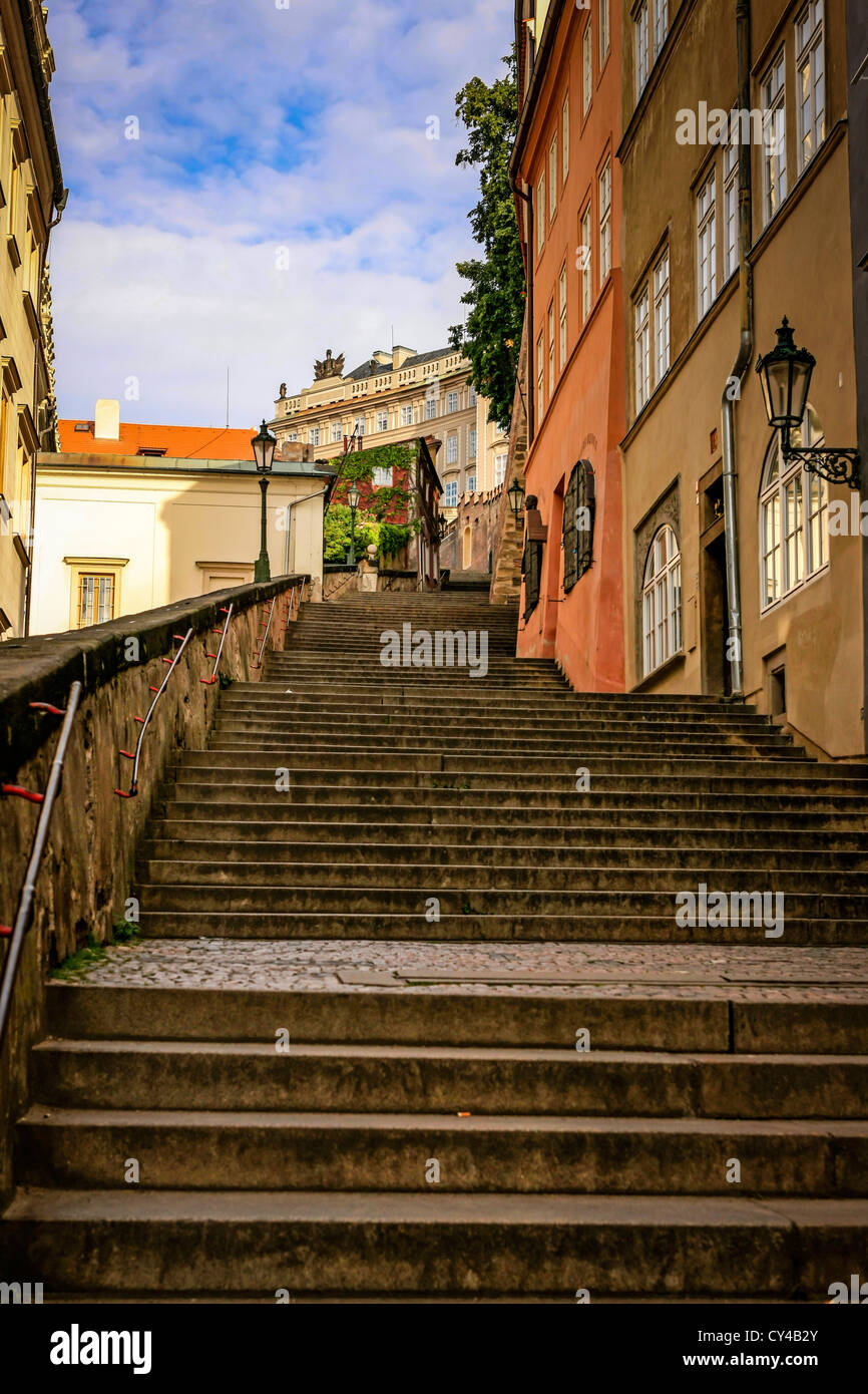 View of the steps on Zam Schody leading up the Castle in Prague Stock ...