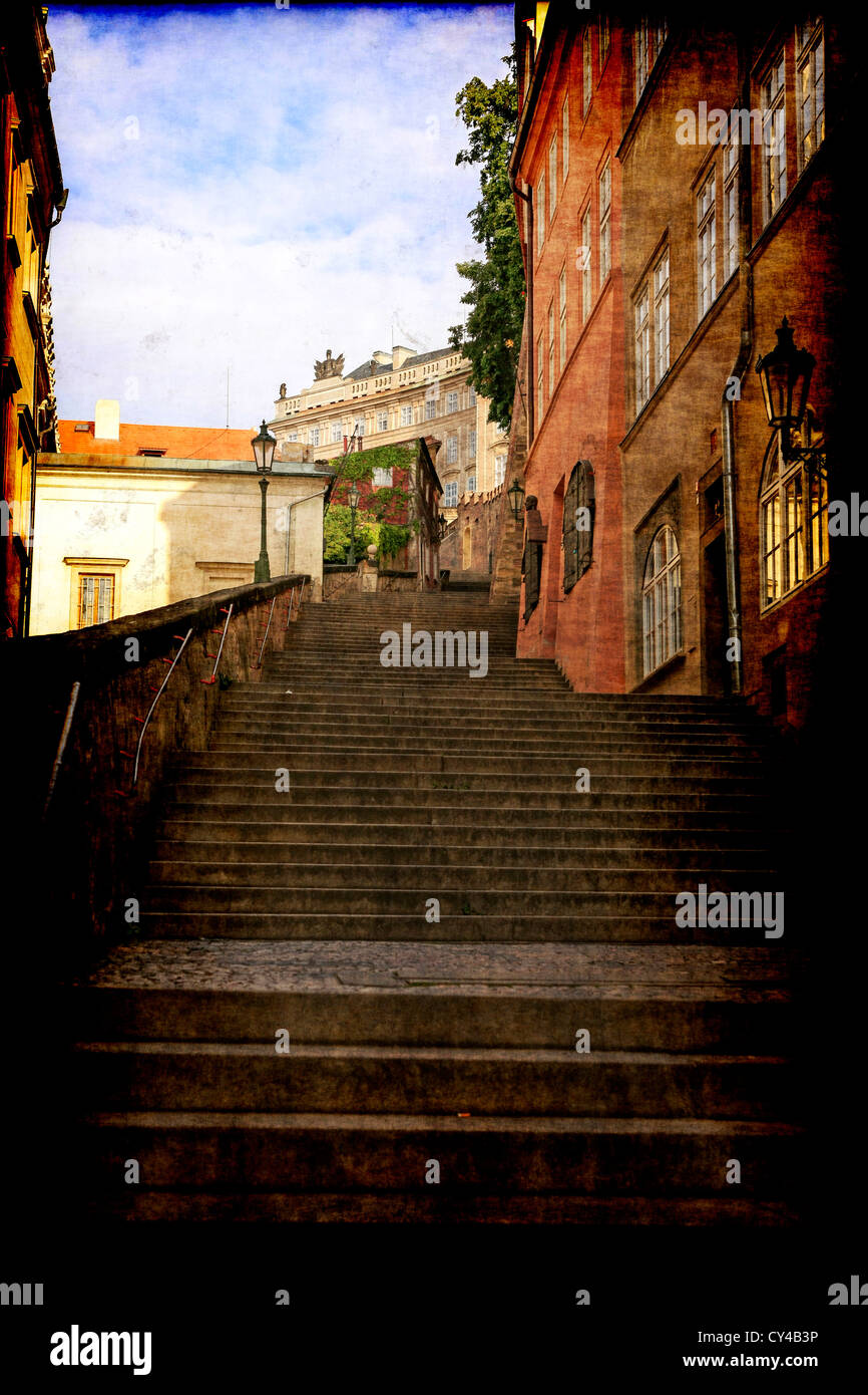 View of the steps on Zam Schody leading up the Castle in Prague Stock ...
