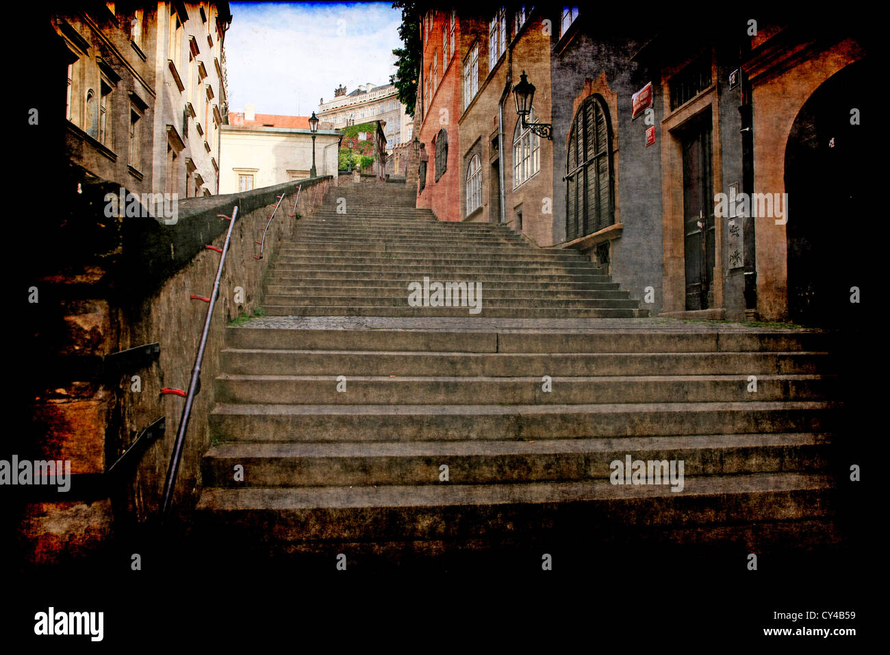 View of the steps on Zam Schody leading up the Castle in Prague Stock ...