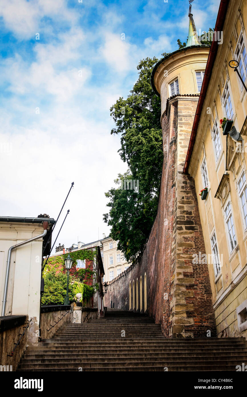 View of the steps on Zam Schody leading up the Castle in Prague Stock ...