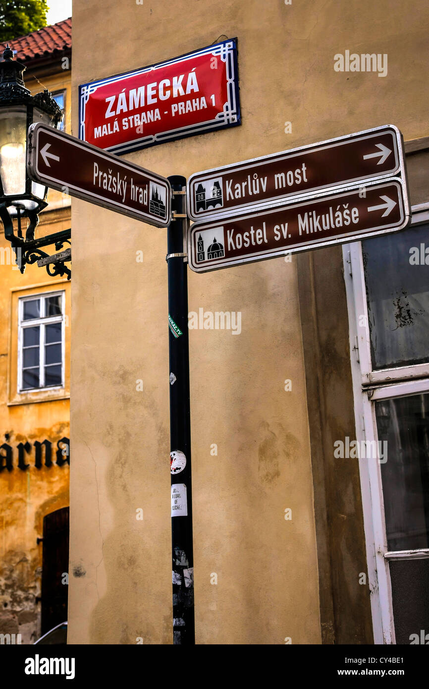 Brown and white International colored tourist landmarks street sign in ...