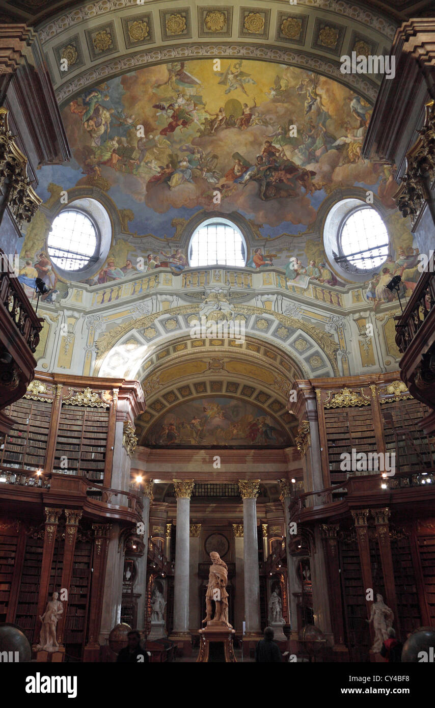 Floor to fresco view inside the Prunksaal Nationalbibliothek (Austrian ...