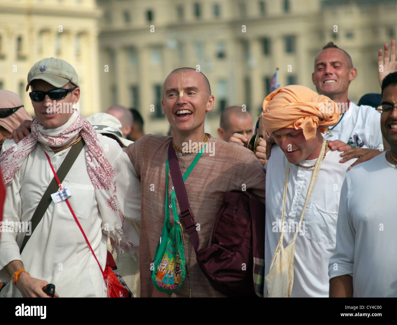 Members of the Hare Krishna movement gather to sing and dance on the ...