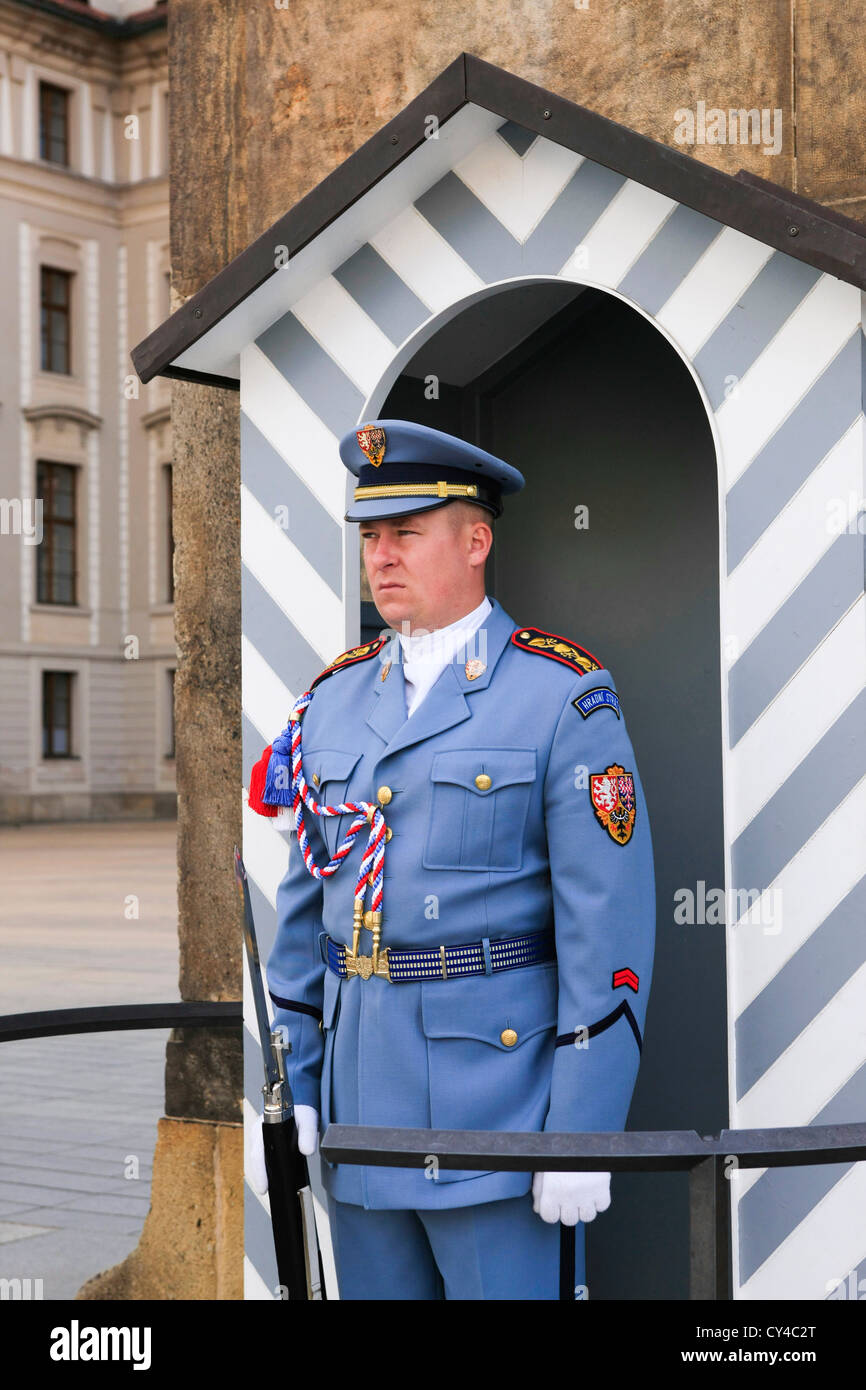 A member of the Czech Royal Guard on duty outside the Castle in Prague ...
