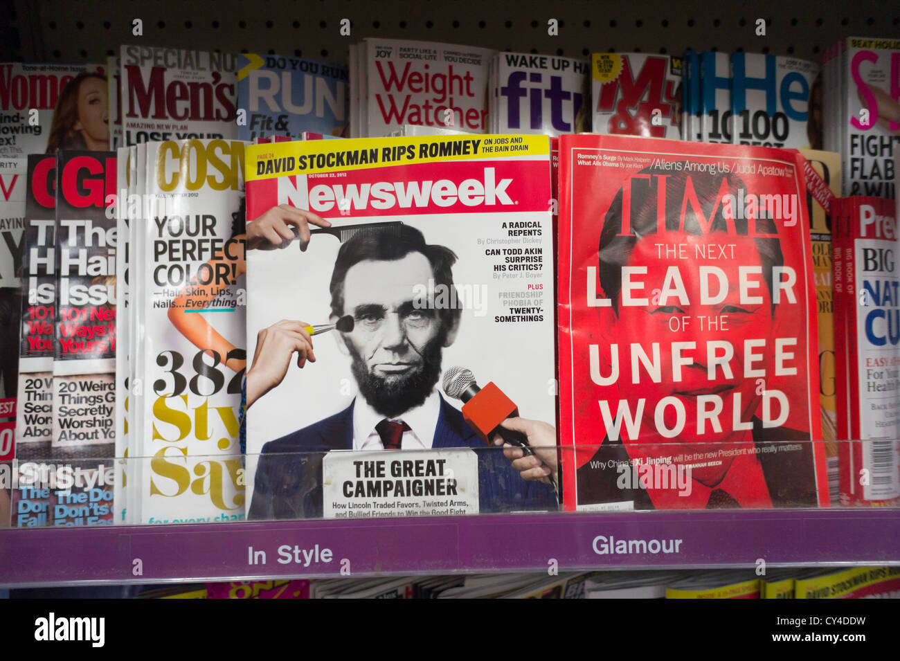 A copy of Newsweek, with Time and other magazines, is seen on a ...