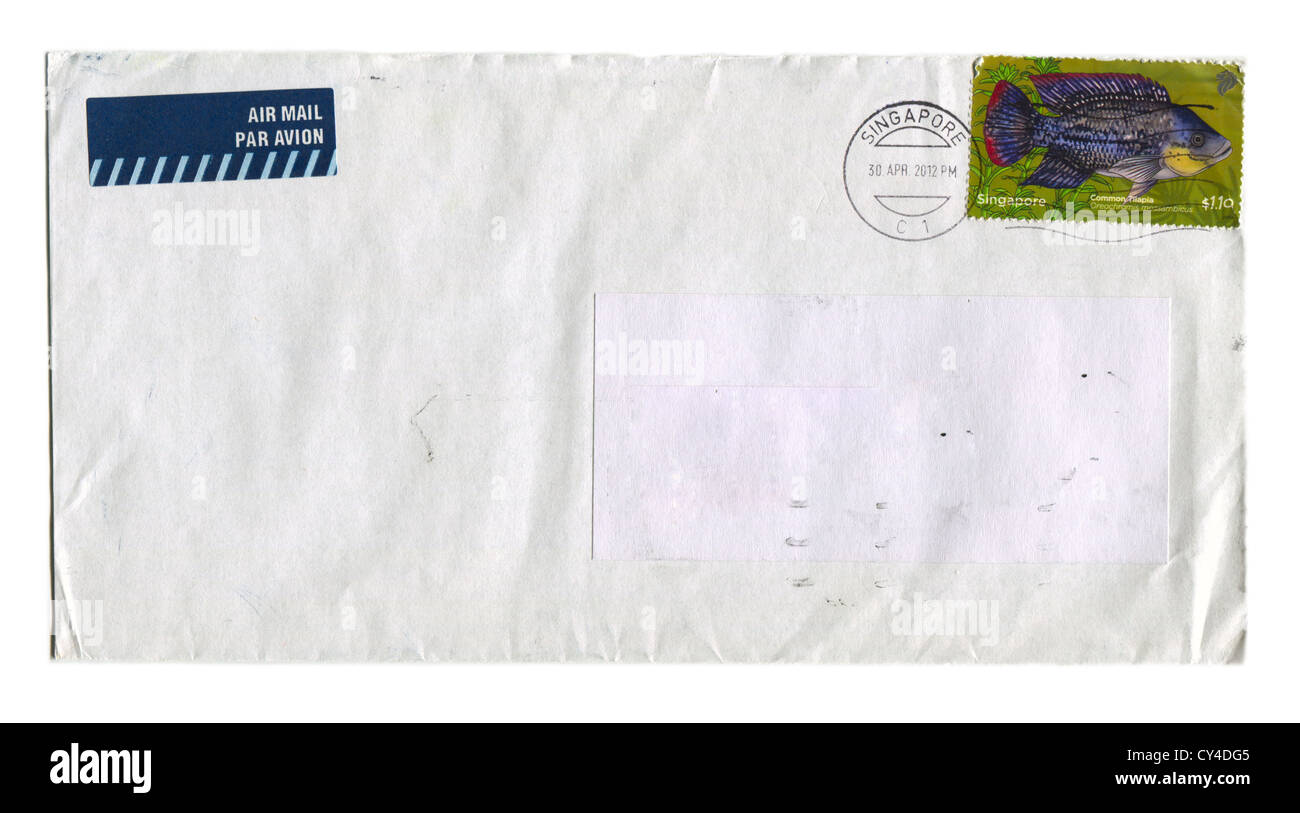 SINGAPORE - CIRCA 2012: Mailing envelope with postage stamps dedicated ...
