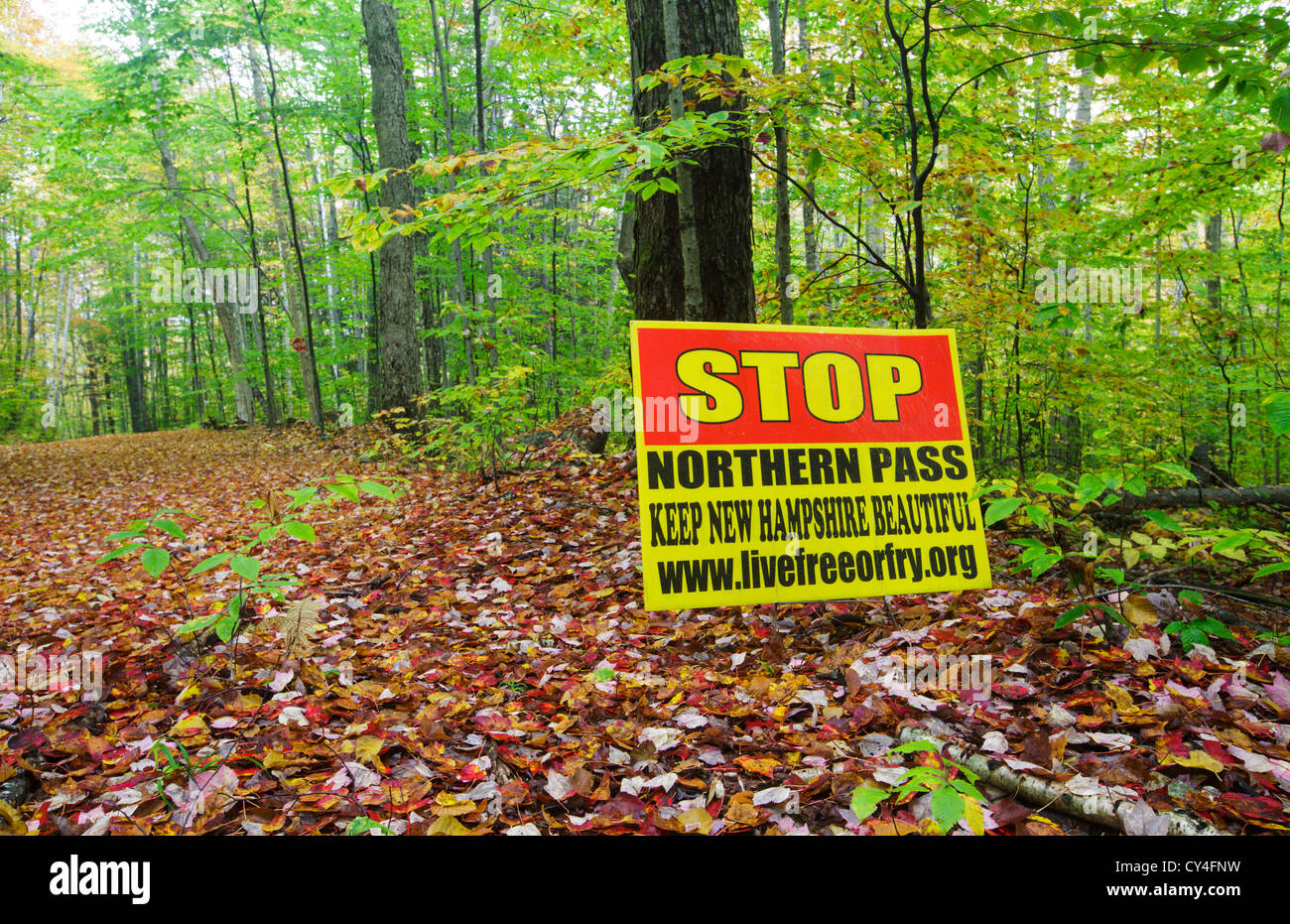 Stop Northern Pass Sign on hiking trail in the White Mountains, New ...