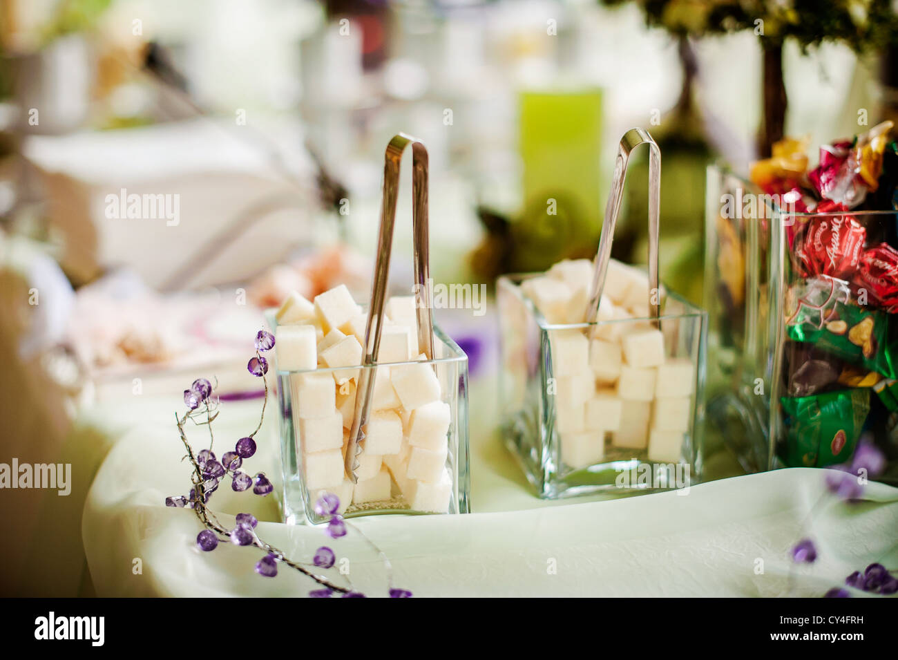 sugar and sweets on a decorated table Stock Photo - Alamy