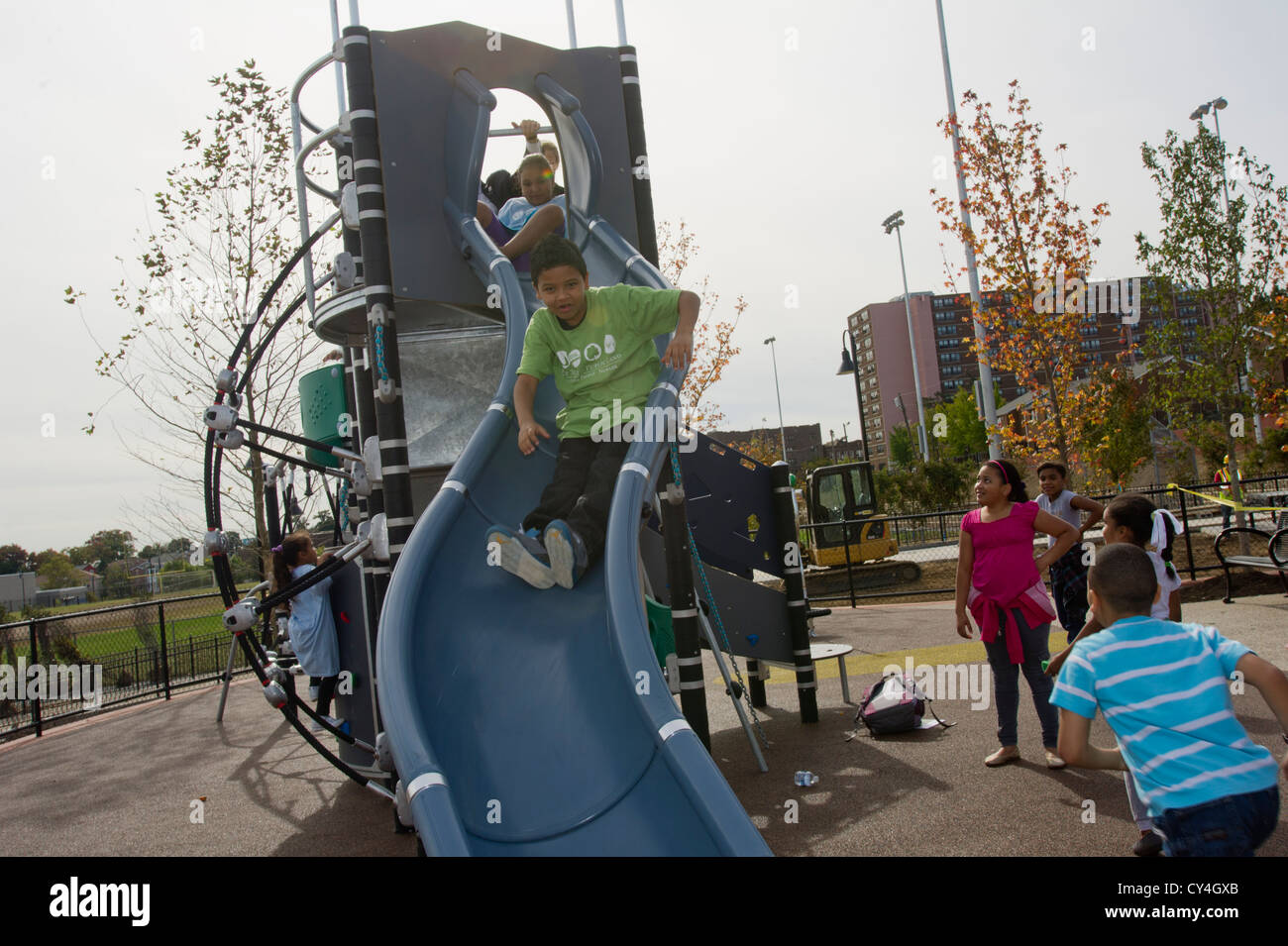 Children playing in a playground in a park in Newark New Jersey Stock ...