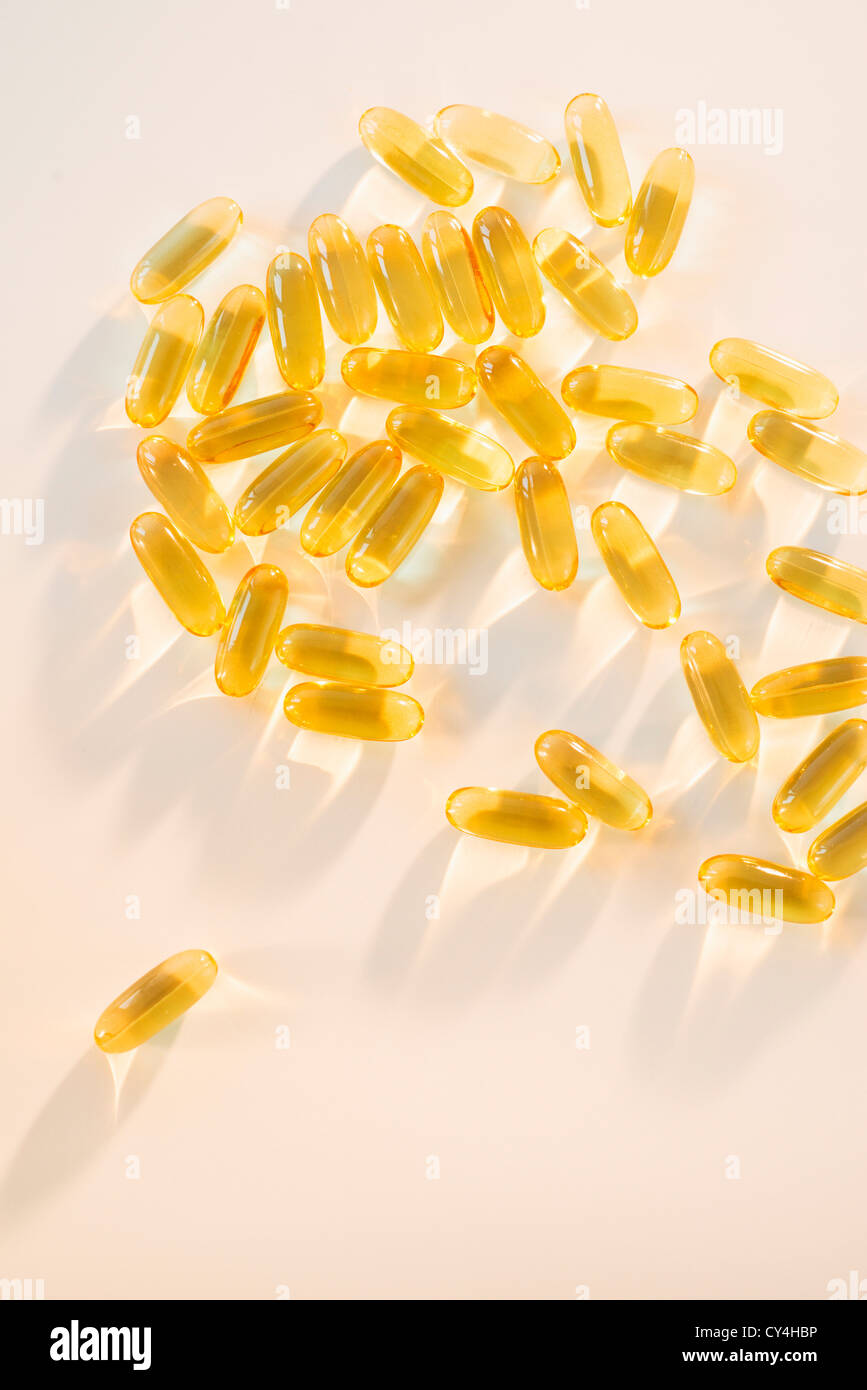 Omega fatty acid pills on white background, studio shot Stock Photo - Alamy