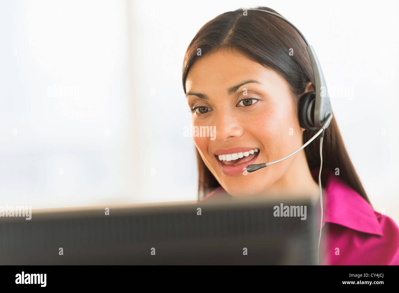 USA, New Jersey, Jersey City, Female telephone worker Stock Photo - Alamy