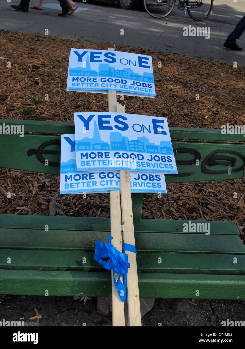 Protest Placards Resting on Park Bench, San Francisco Stock Photo - Alamy