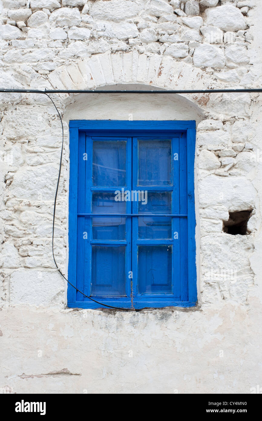 Old blue wooden window Stock Photo - Alamy