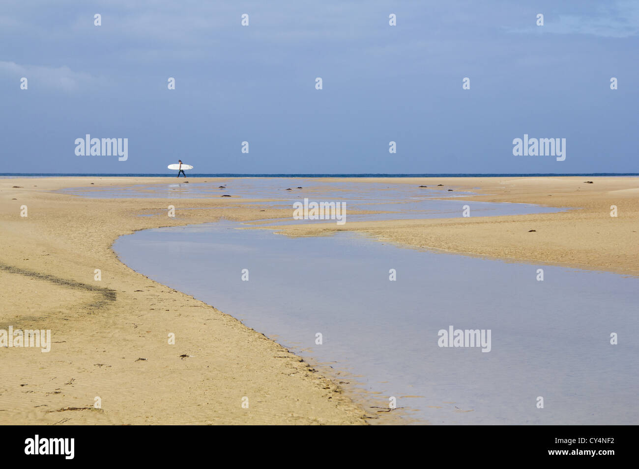 Distant surfer silhouetted against the sky at Manyana Beach, NSW Stock ...