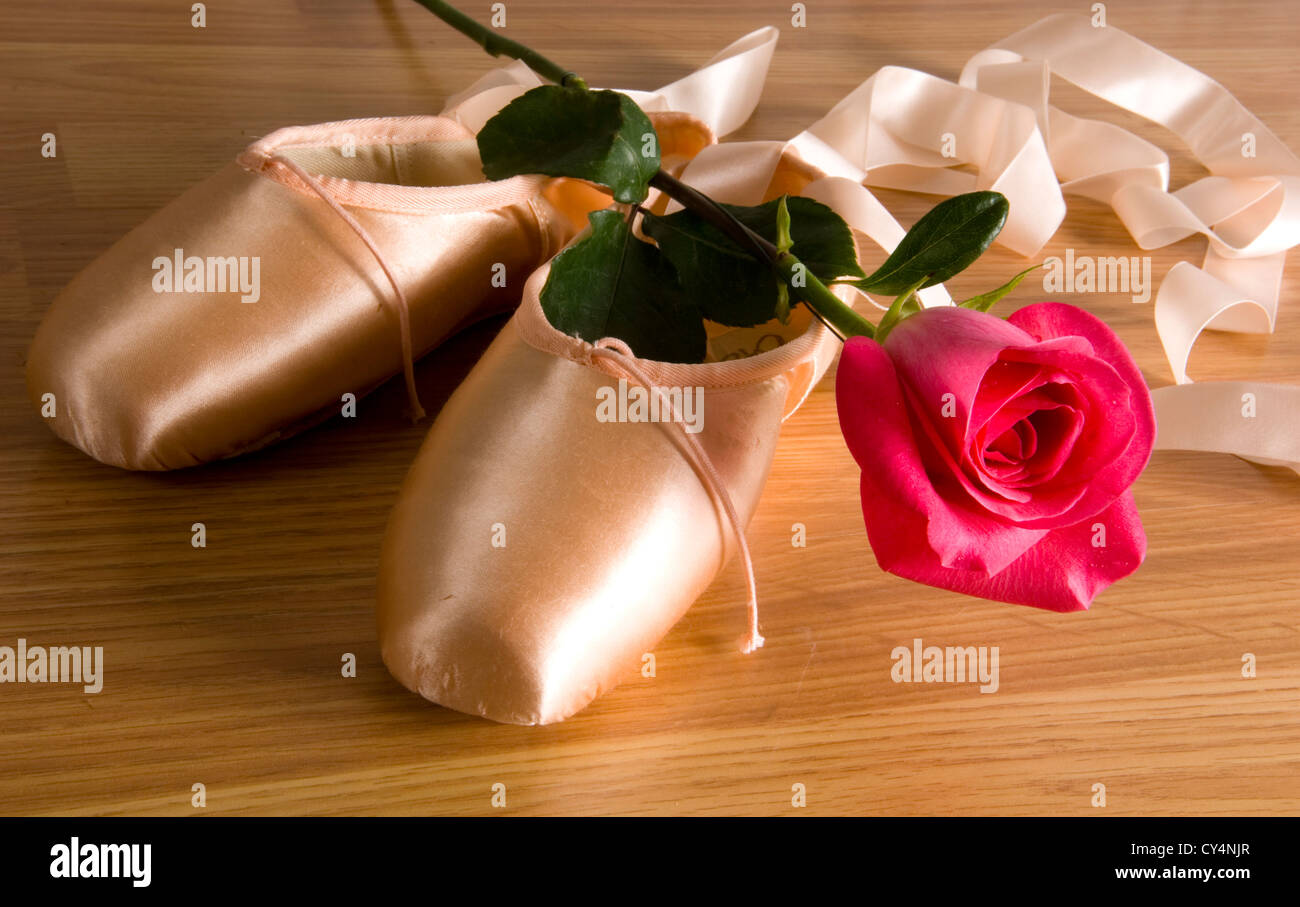new ballet slippers - shoes with rose Stock Photo - Alamy