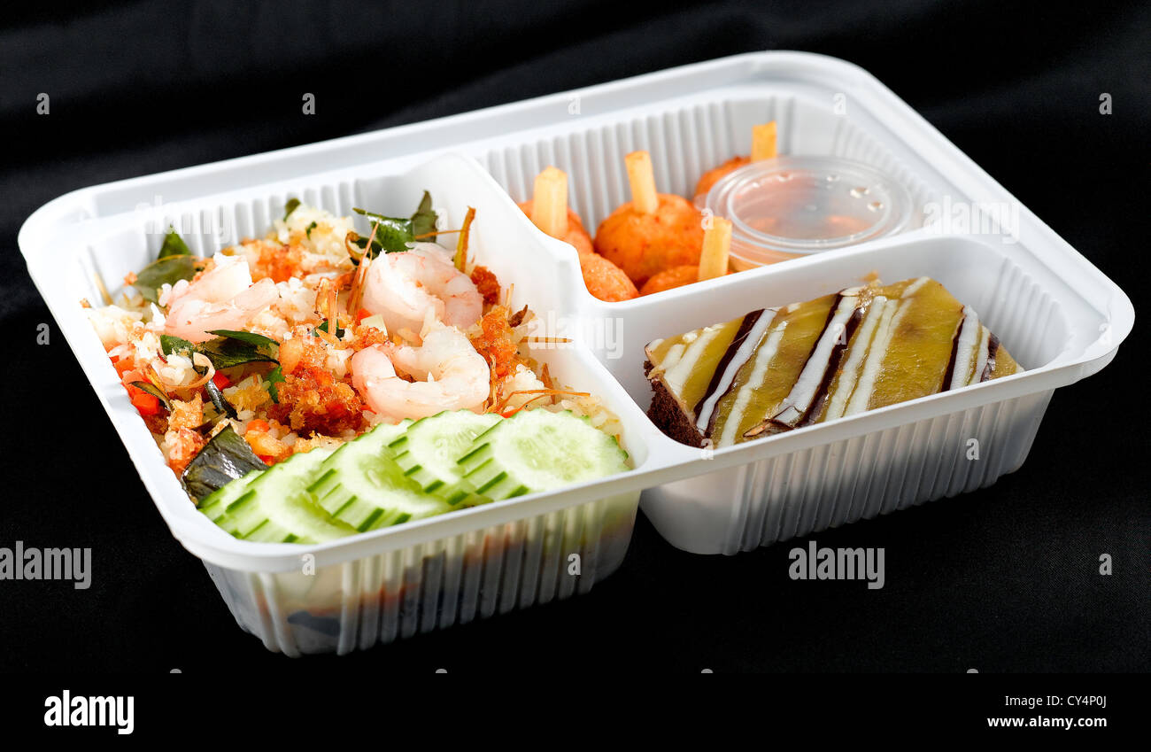 Shrimp fried rice Thai style lunchbox ready to eat in food box Stock ...