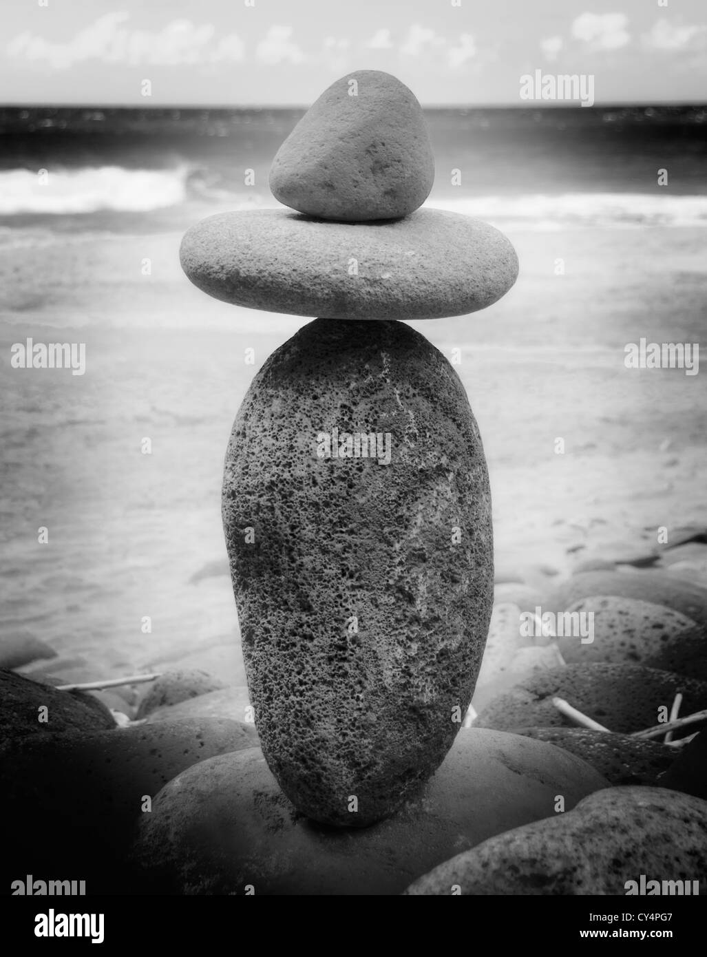 Stone pebble balance on Black and White Stock Photos & Images - Alamy