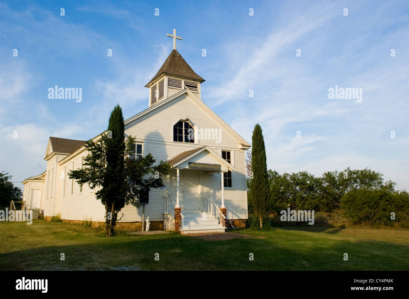 Old American Country church, St. Barbara's Church - on the prairie near ...
