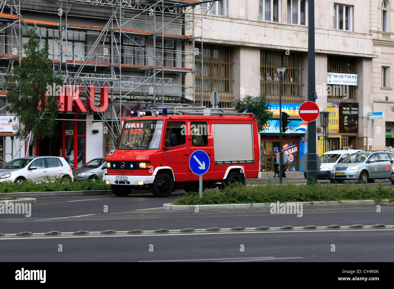 Hungarian fire truck races through the streets of Budapest Stock Photo ...