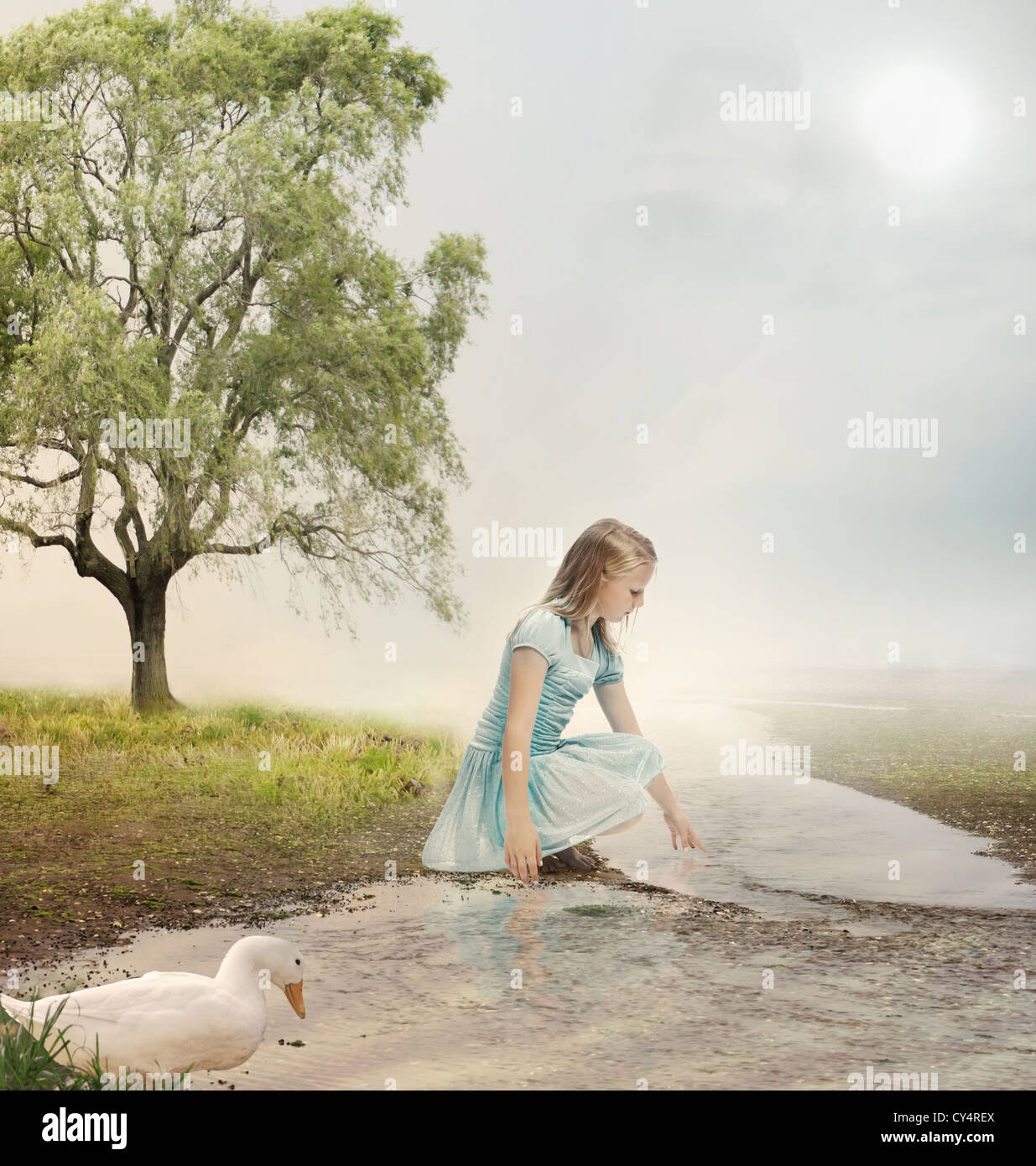 Young Blonde Girl at the Brook Stock Photo - Alamy
