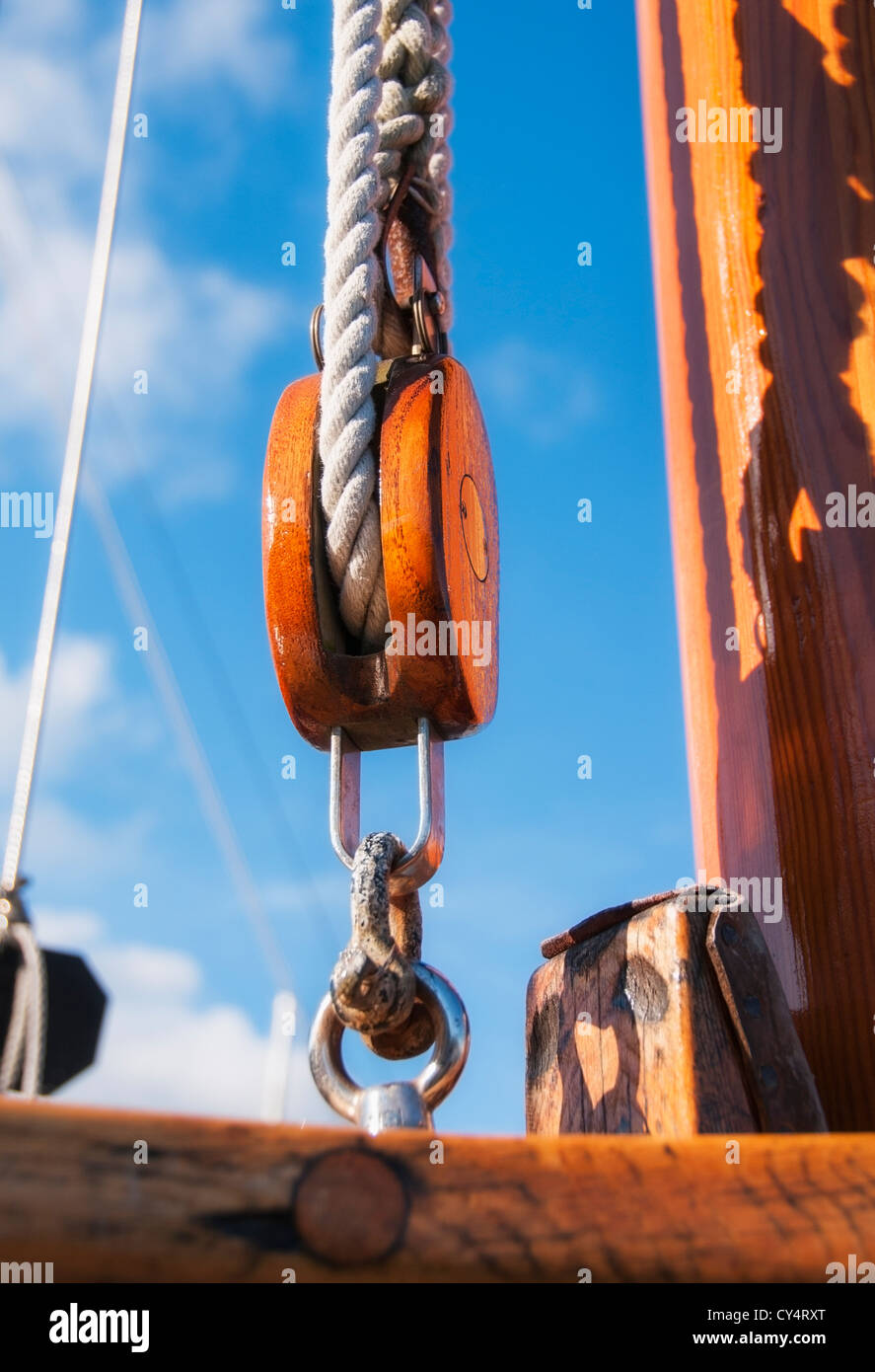 USA, Maine, Camden, Close-up view of ropes on yacht deck Stock Photo ... USA, Maine, Camden, Close-up view of ropes on yacht deck Stock Photo ...