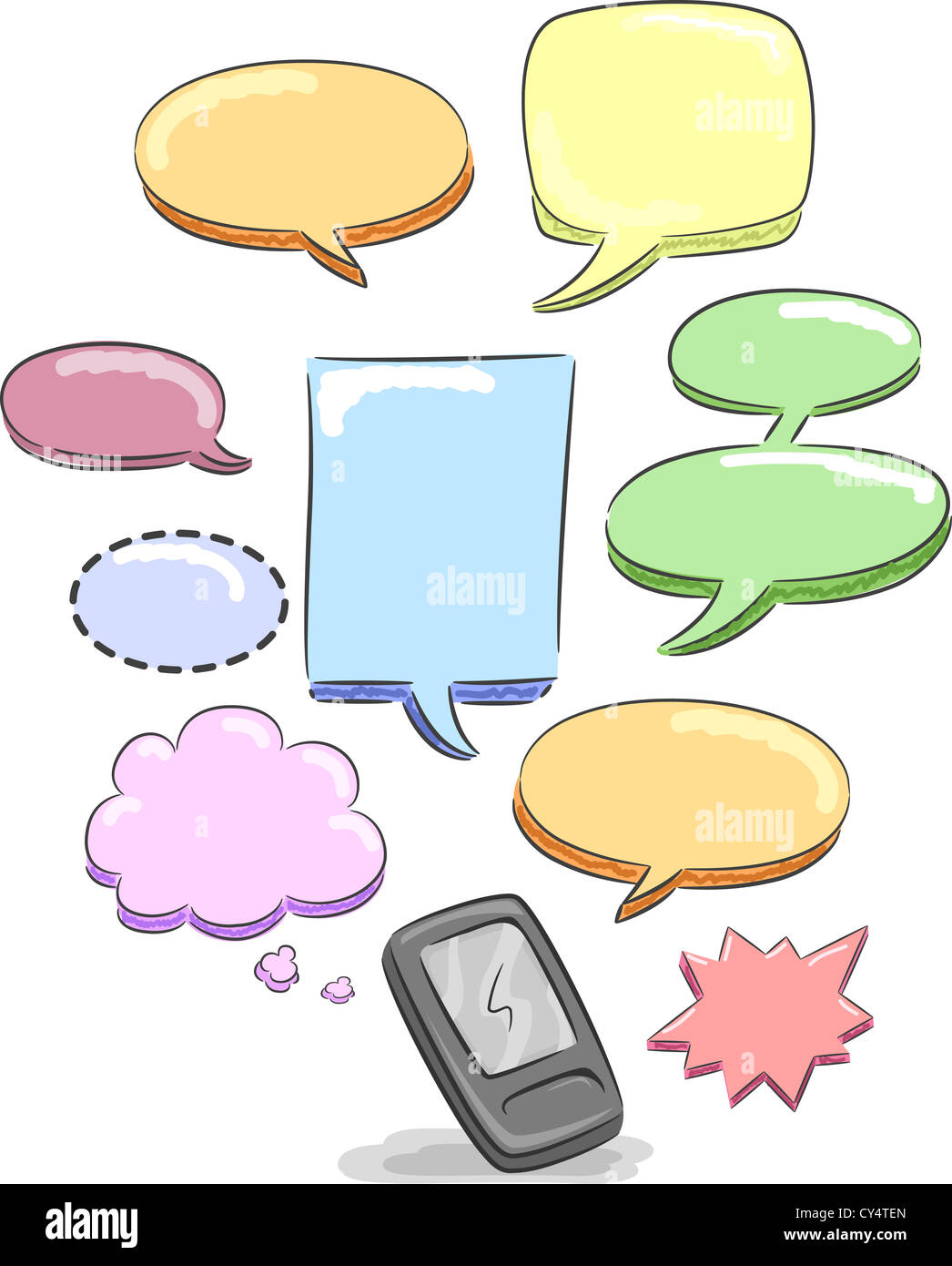 Illustration of a Mobile Phone Surrounded by Speech Bubbles Stock Photo ...