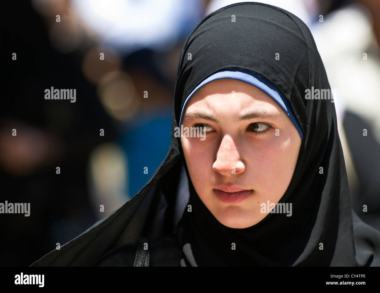 A Muslim Palestinian woman walking to the Al Aqsa mosque for the Friday ...