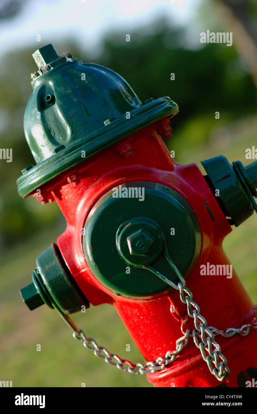 Red and Green Fire Hydrant Stock Photo - Alamy