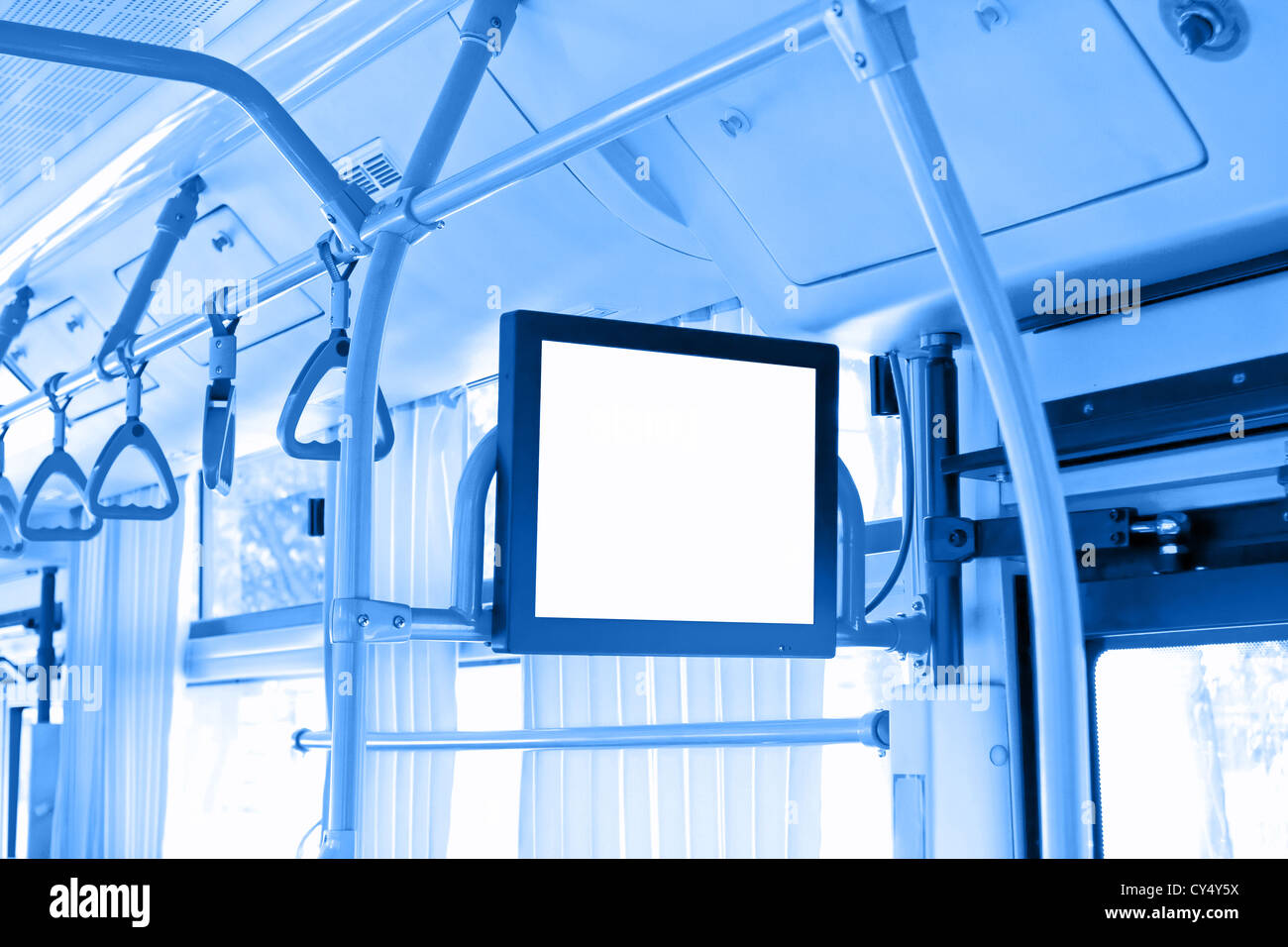 Bus interior wiht blank screen Stock Photo - Alamy