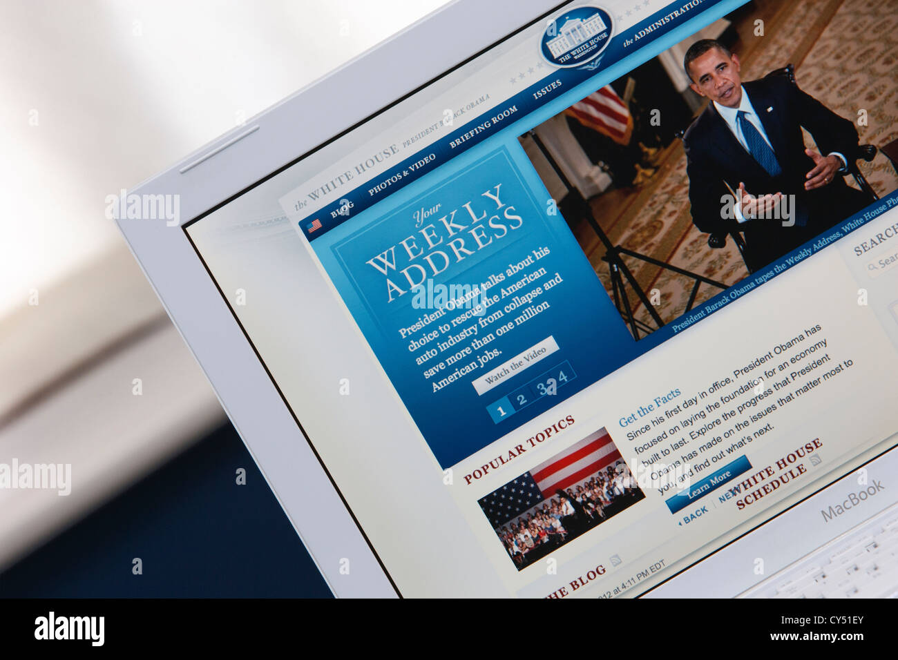 White house Webpage featuring the President of the United States Barack ...