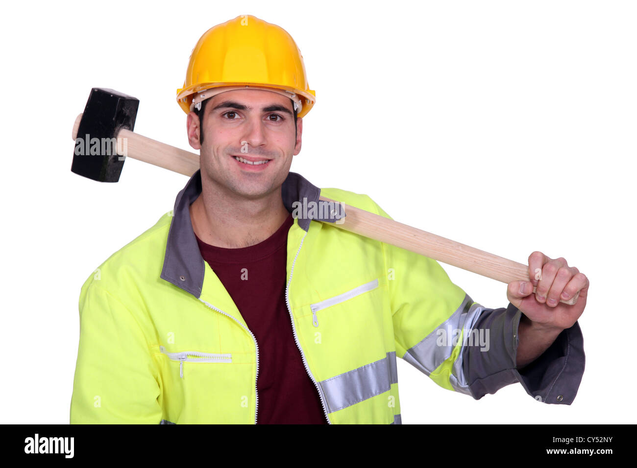 craftsman holding a huge hammer on his shoulder Stock Photo - Alamy