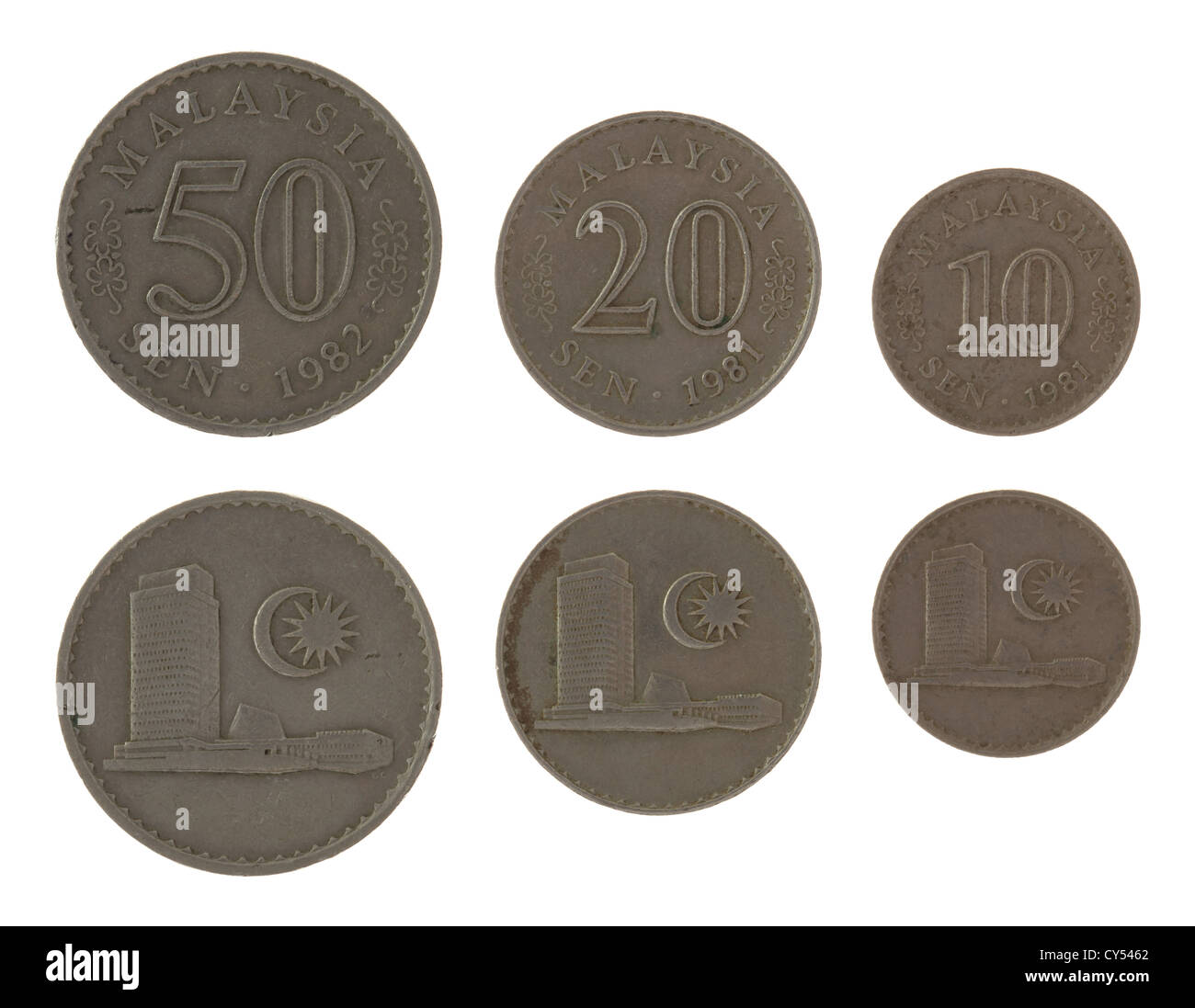 Old Malaysian sen coins isolated on white Stock Photo - Alamy