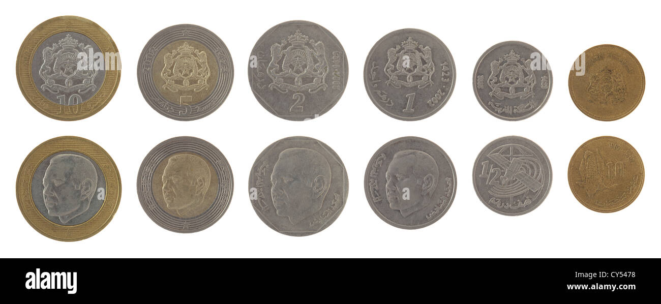 Moroccan dirham coins depicting King Mohammed VI of Morocco. Obverse ...