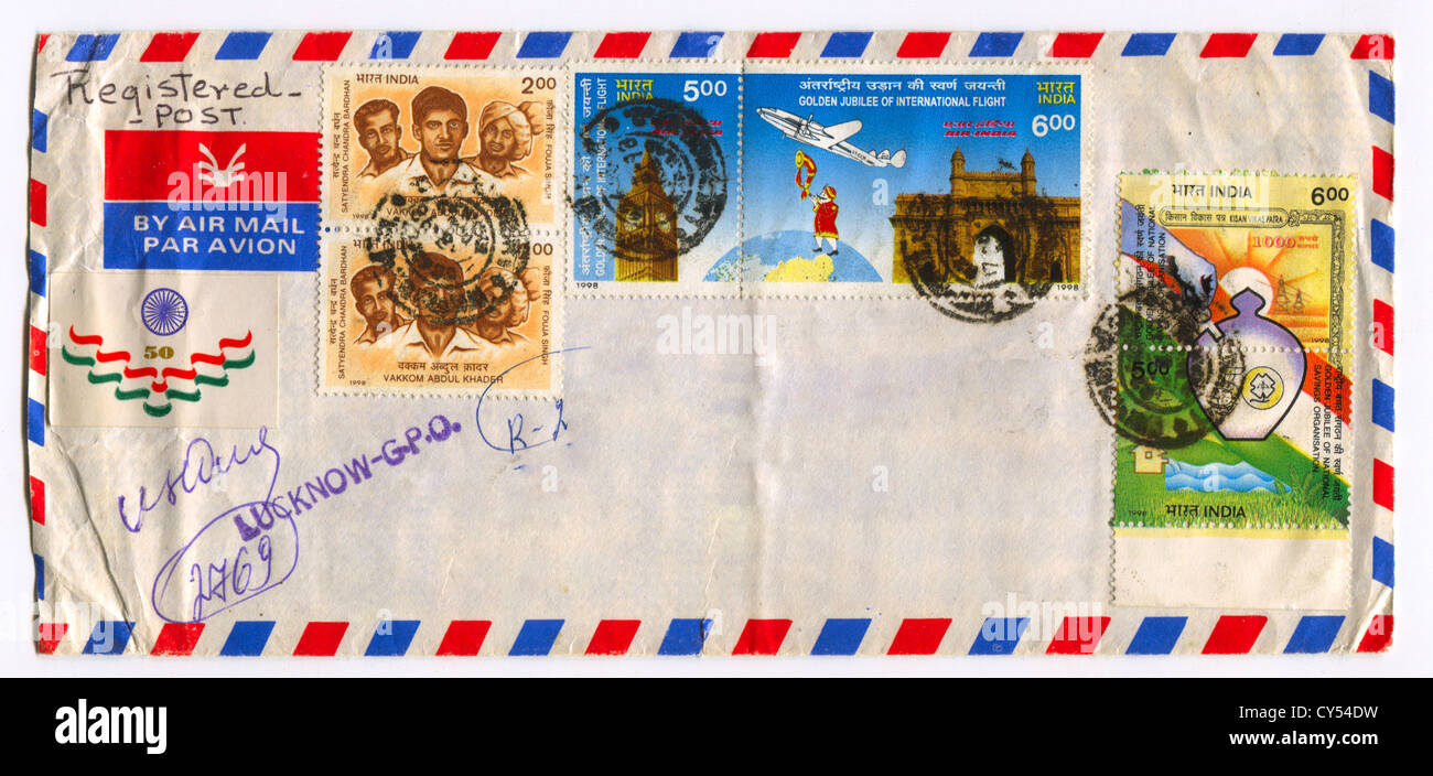 INDIA - CIRCA 1998: Mailing envelope with postage stamps dedicated to ...