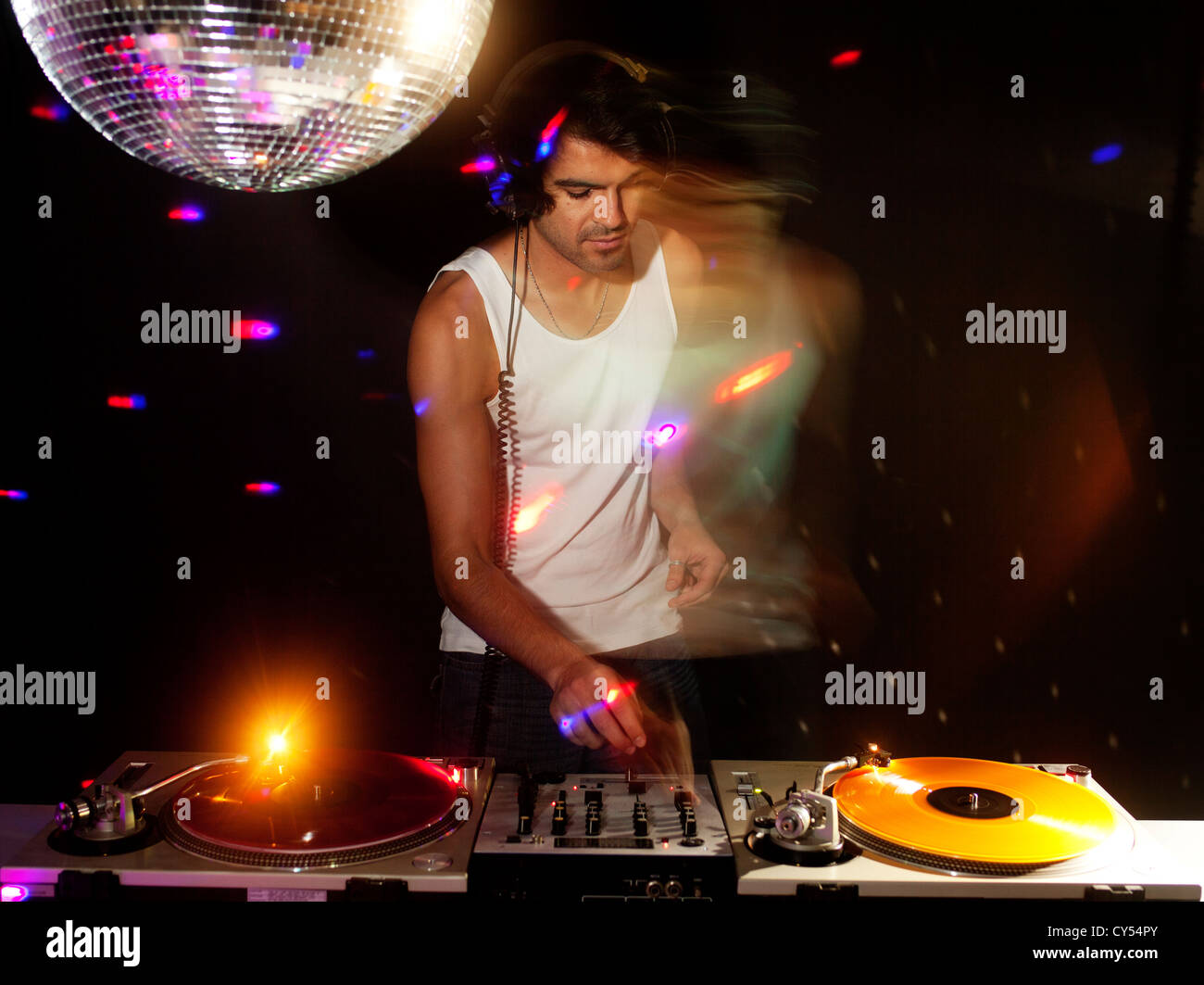 a cool male dj on the turntables Stock Photo - Alamy