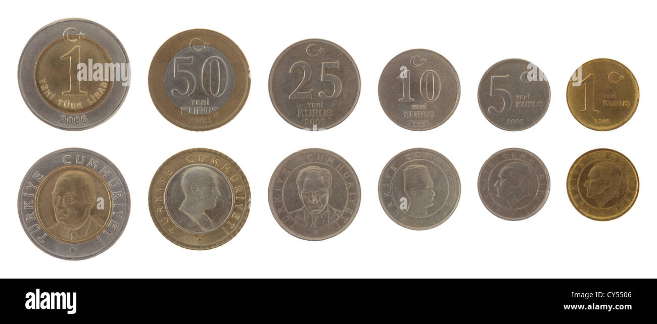 Turkish lira coins isolated on white Stock Photo - Alamy