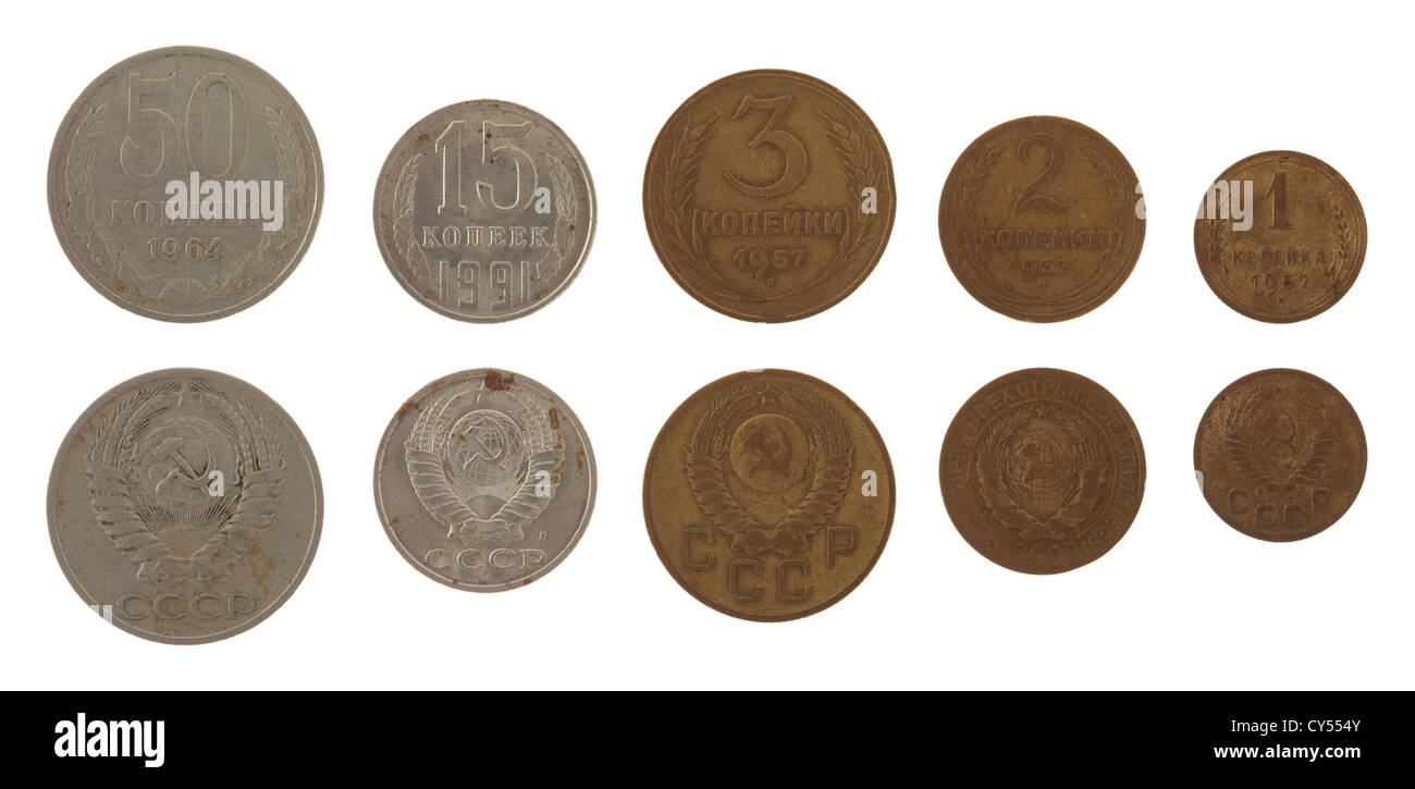 Old Soviet kopek coins isolated on white Stock Photo - Alamy
