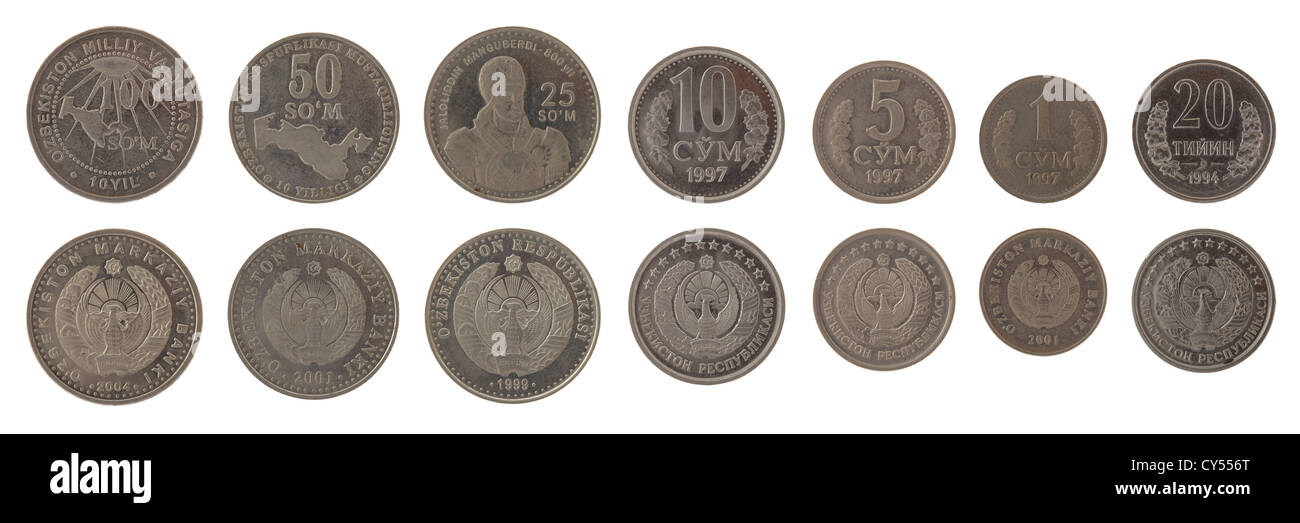 Uzbekistani som coins isolated on white Stock Photo - Alamy