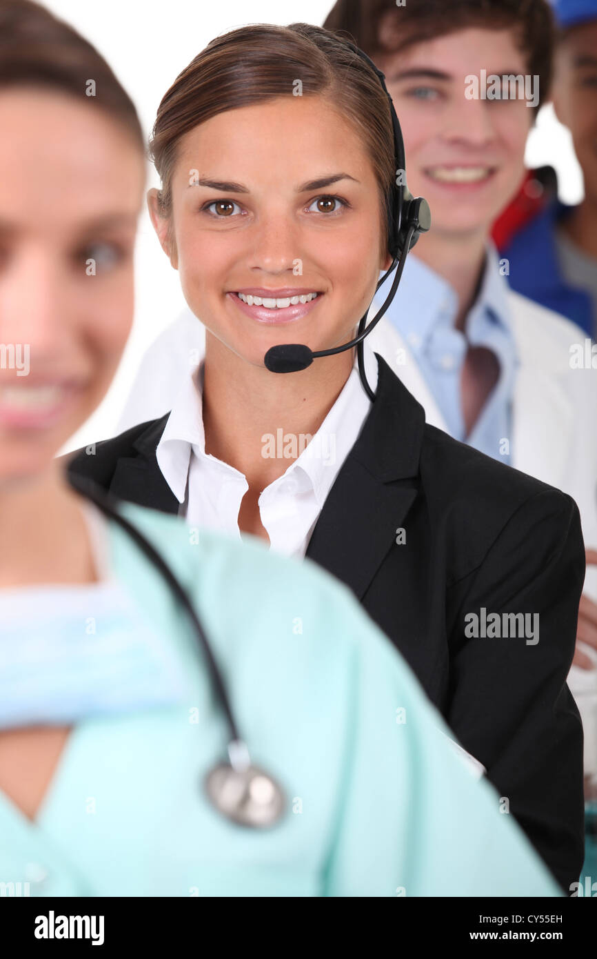 Telephone operators sat in a row Stock Photo - Alamy
