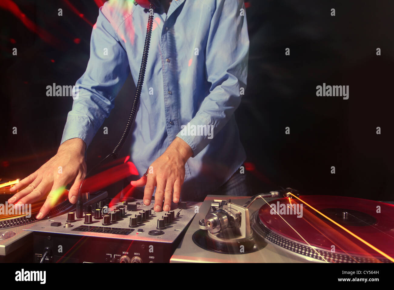 a cool male dj on the turntables Stock Photo - Alamy