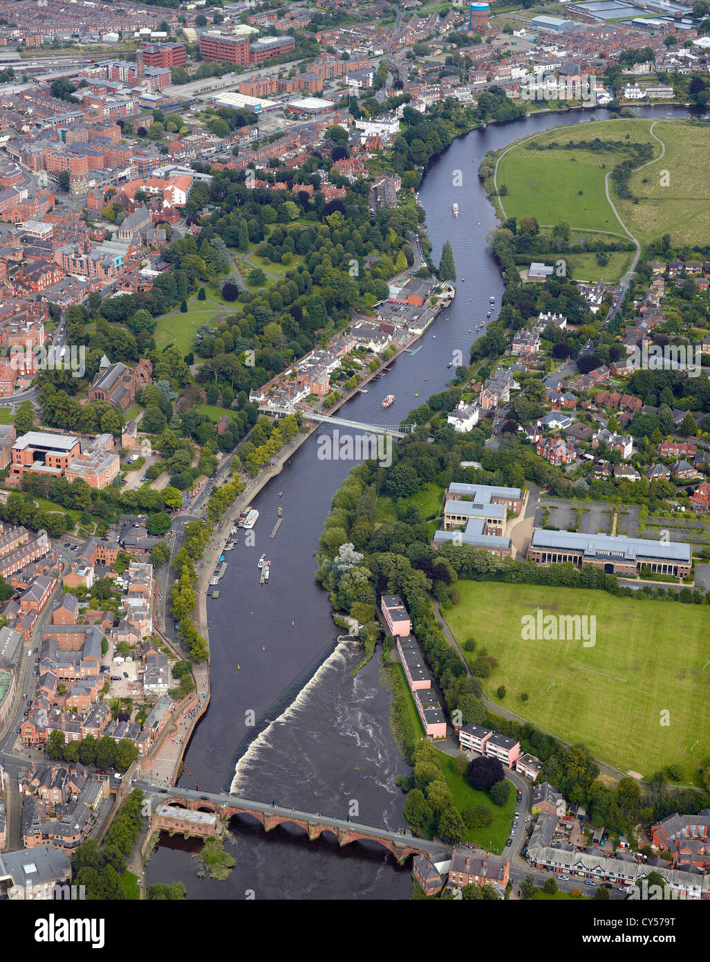 Chester and the River Dee with tourist boats on the river, Cheshire ...