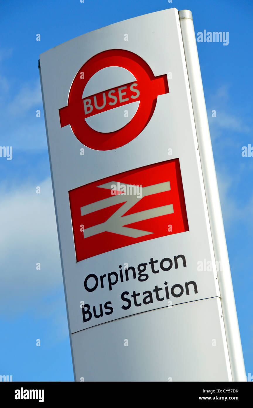 Orpington train and bus station public transport sign Kent England UK ...