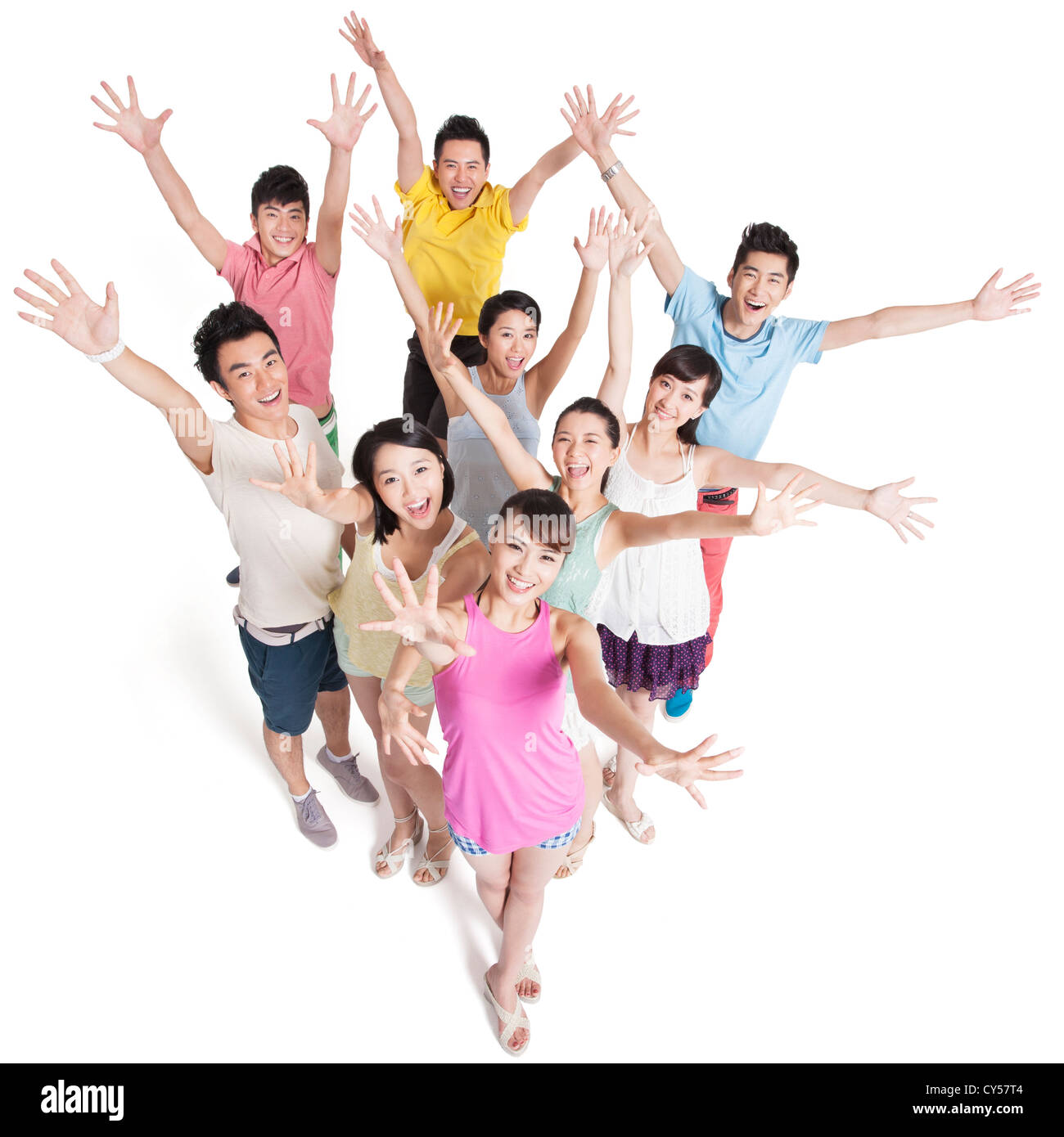 Young people stretching out hands Stock Photo - Alamy