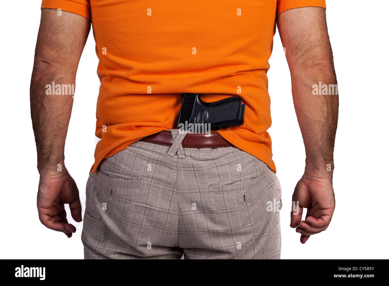 Men with a gun isolated on white background Stock Photo - Alamy