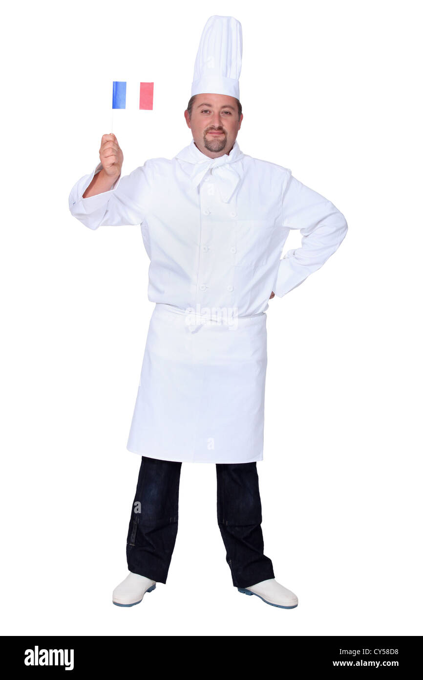 chef holding French flag isolated on white Stock Photo - Alamy