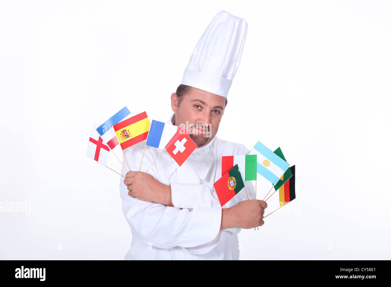 Chef holding flags Stock Photo - Alamy