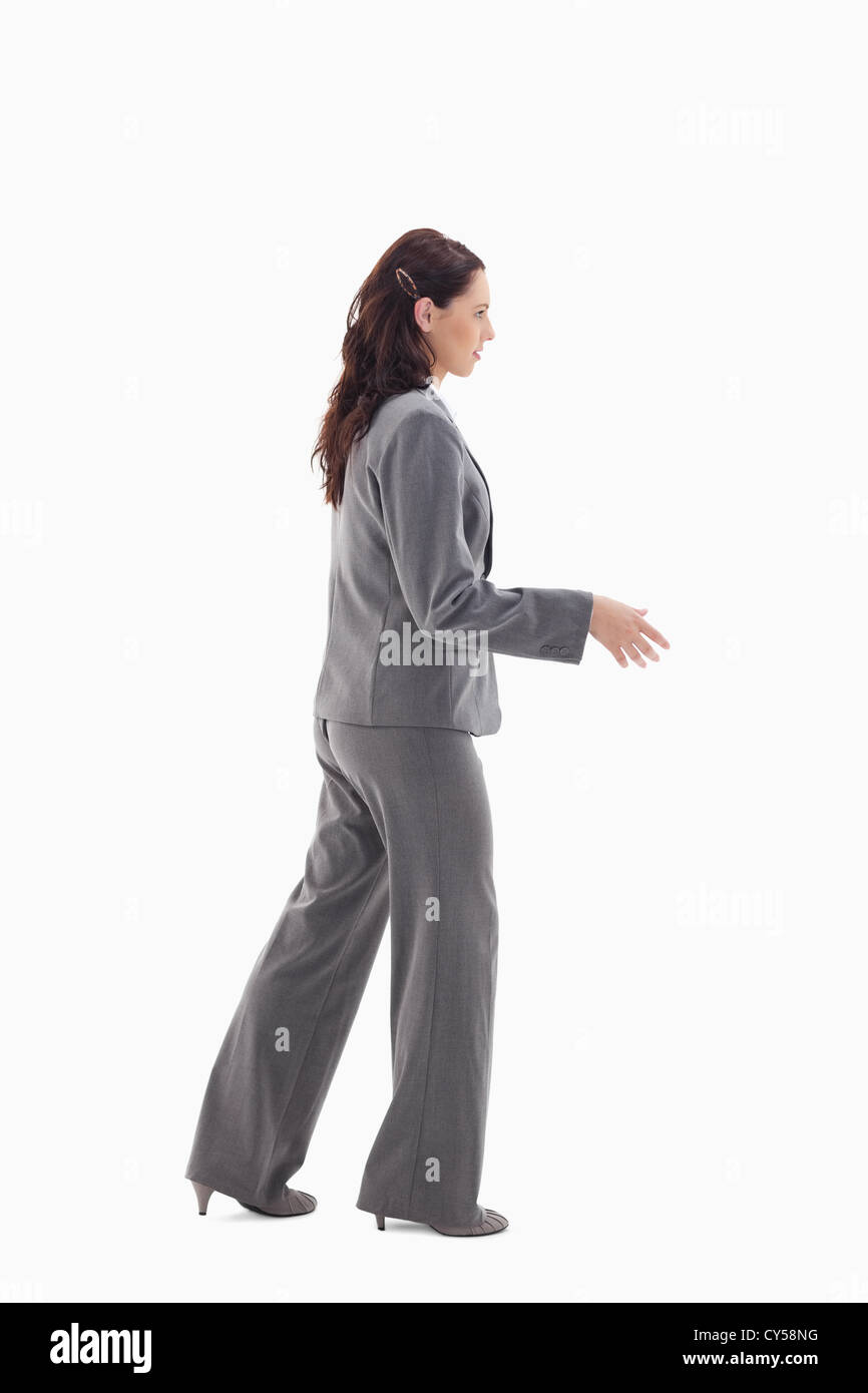 Woman background raising hand Cut Out Stock Images & Pictures - Alamy