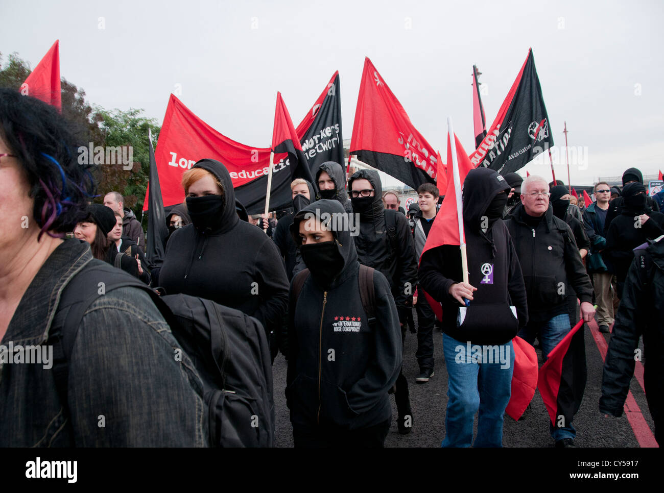 Anarchist Black Bloc disrupt Anti-austerity and anti cuts protest ...