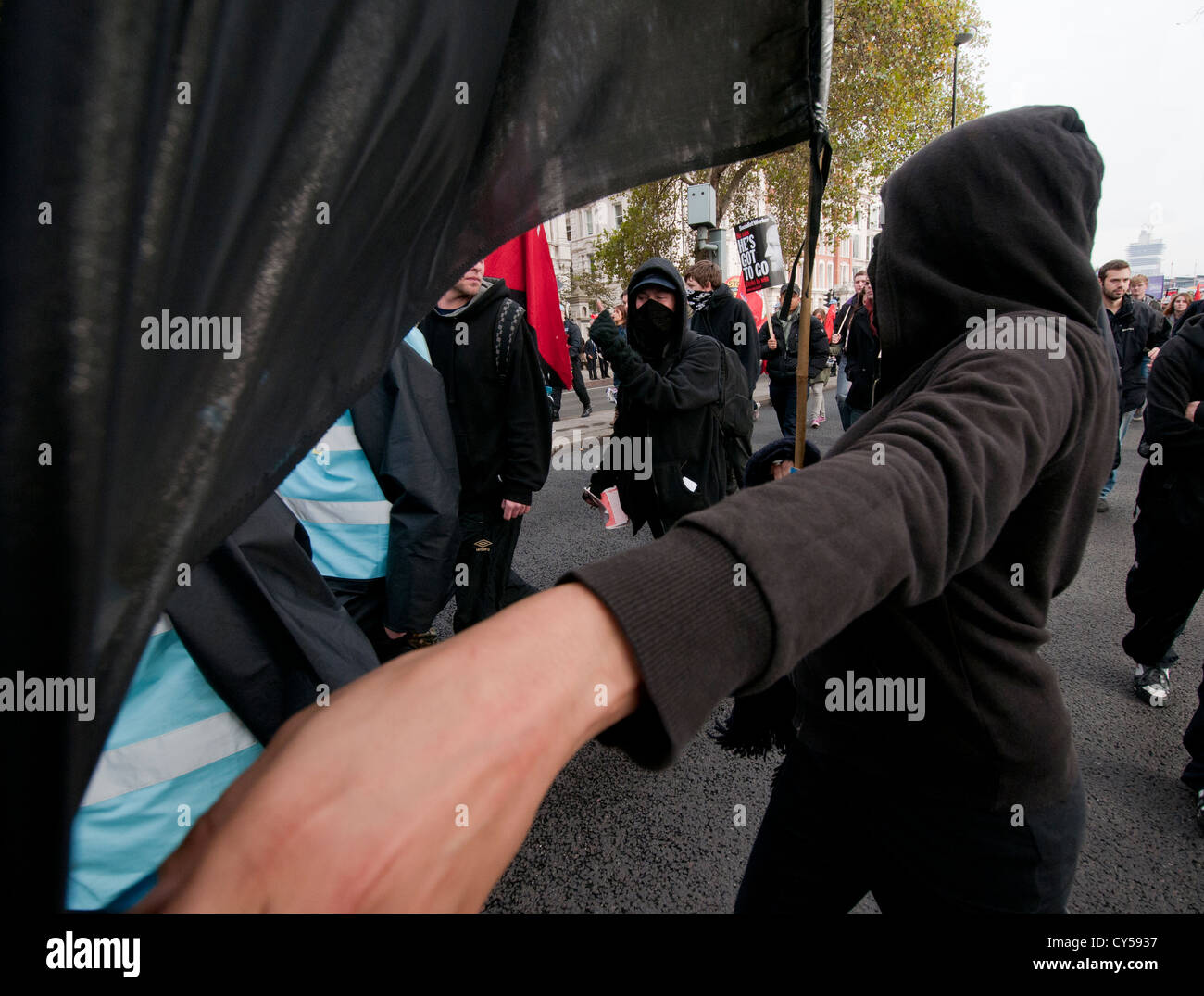 Anarchist Black Bloc disrupt Anti-austerity and anti cuts protest ...